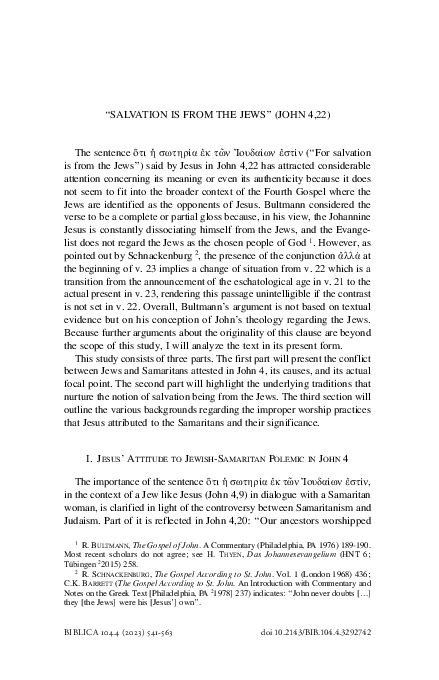 (PDF) Salvation is from the Jews (John 4,22)