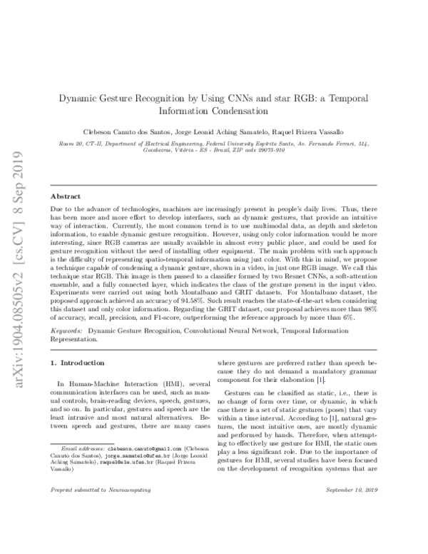 (PDF) Dynamic gesture recognition by using CNNs and star RGB: A temporal information condensation