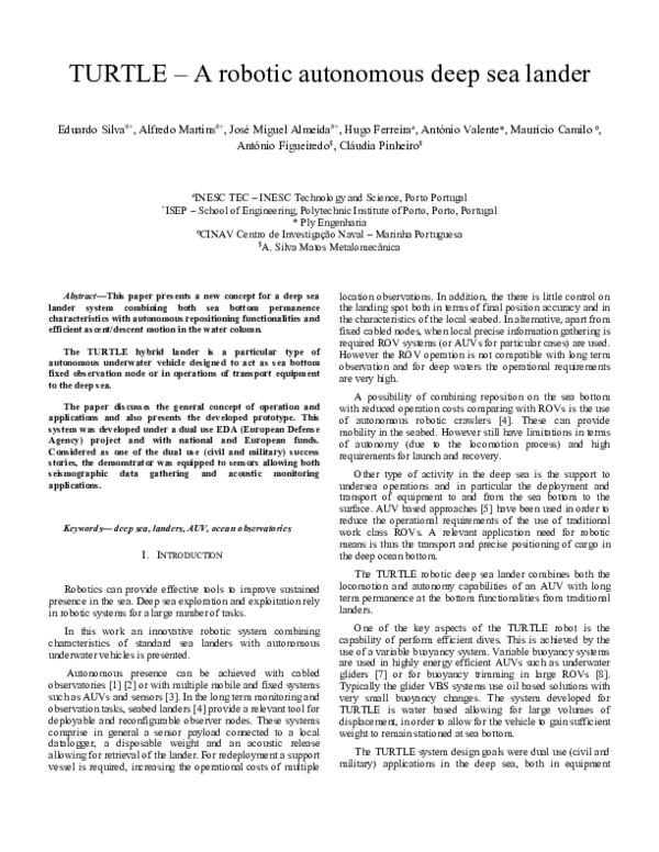 (PDF) TURTLE - a robotic autonomous deep sea lander | Mauricio Camilo ...