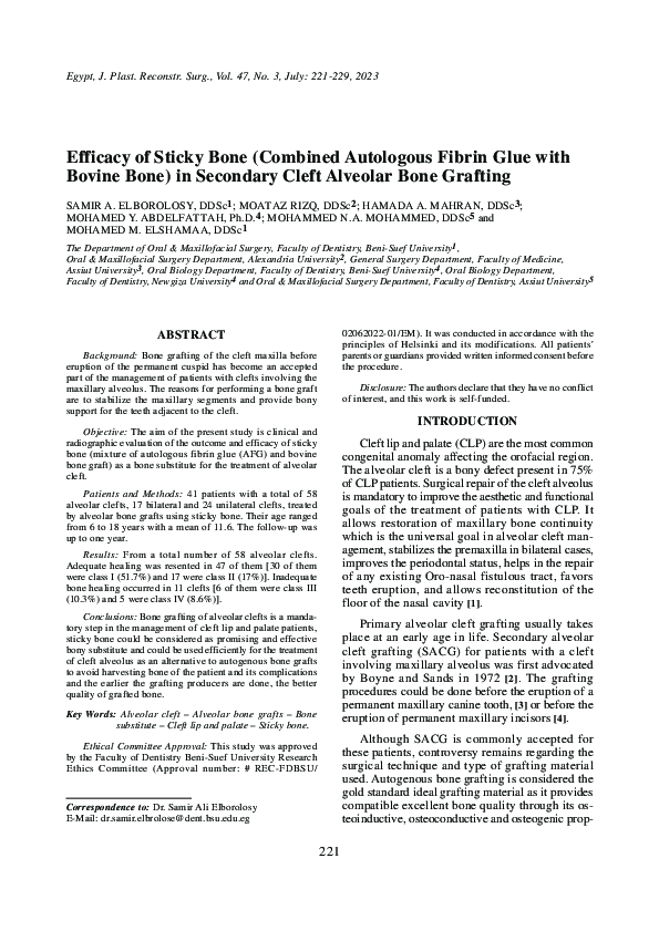 (PDF) Efficacy of Sticky Bone (Combined Autologous Fibrin Glue with ...