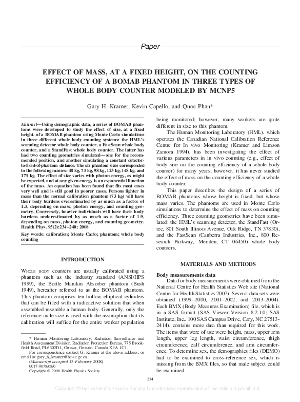 (PDF) Effect of Mass, at a Fixed Height, on the Counting Efficiency of ...