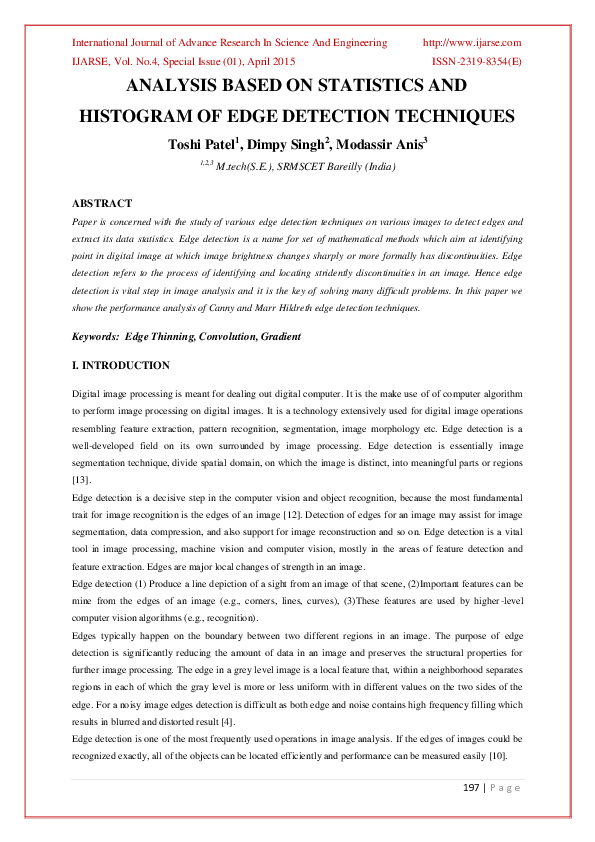 (PDF) Analysis Based on Statistics and Histogram of Edge Detection Techniques