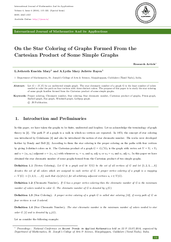 (PDF) On the Star Coloring of Graphs Formed From the Cartesian Product ...