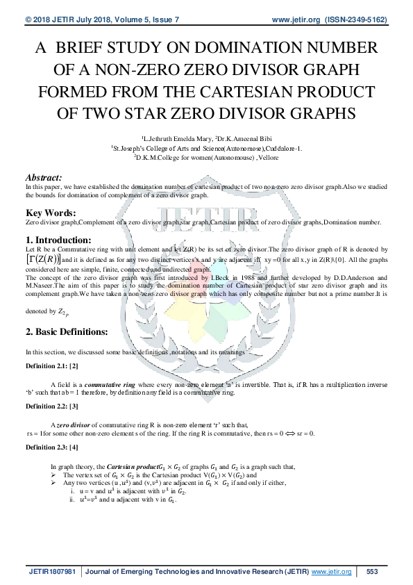 (PDF) A Brief Study on domination number of a non-zero zero divisor graph formed from the ...