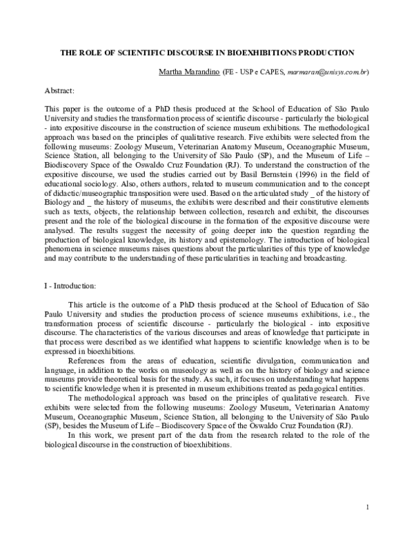 (PDF) The role of scientific discourse in bioexhibitions production