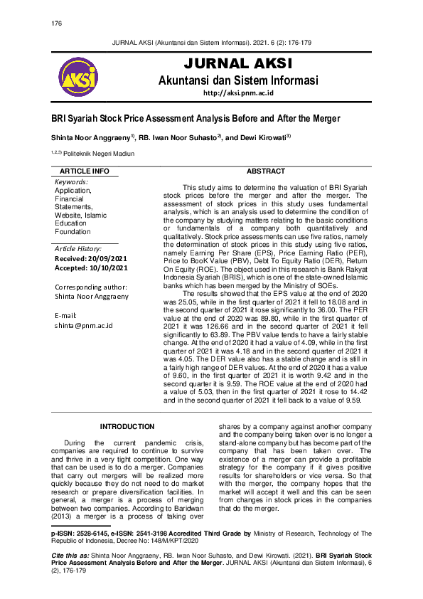 (PDF) BRI Syariah Stock Price Assessment Analysis Before and After the ...
