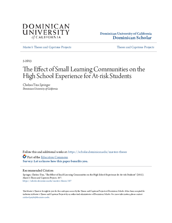 (PDF) The Effect of Small Learning Communities on the High School ...
