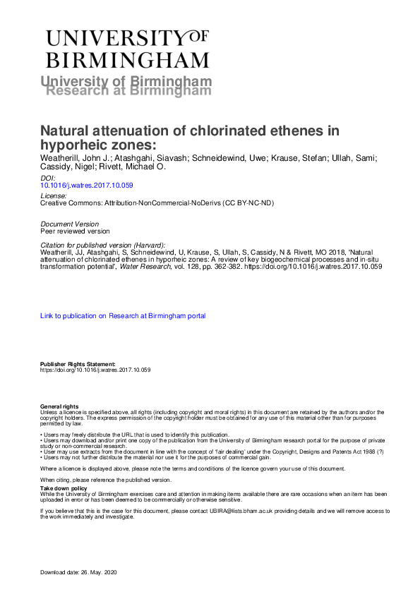(PDF) Natural attenuation of chlorinated ethenes in hyporheic zones: A ...