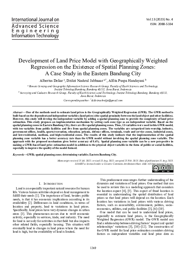(PDF) Development of Land Price Model with Geographically Weighted Regression on the Existence ...