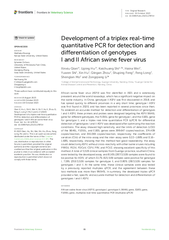 (PDF) Development of a triplex real-time quantitative PCR for detection and differentiation of ...