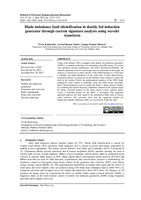 Pdf Blade Imbalance Fault Identification In Doubly Fed Induction
