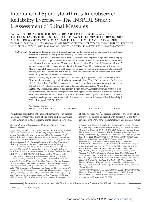 (PDF) International spondyloarthritis interobserver reliability ...