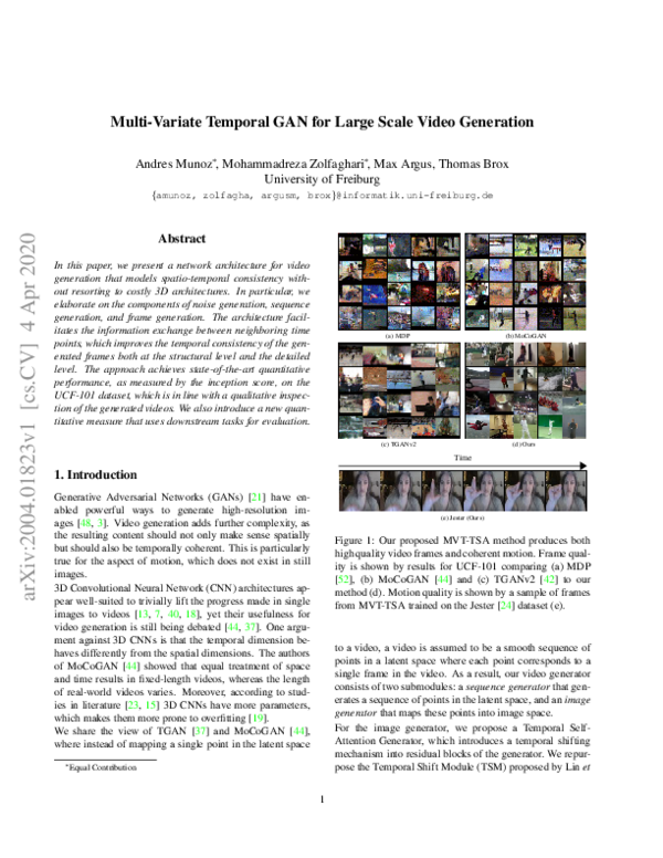 (PDF) Multi-Variate Temporal GAN for Large Scale Video Generation