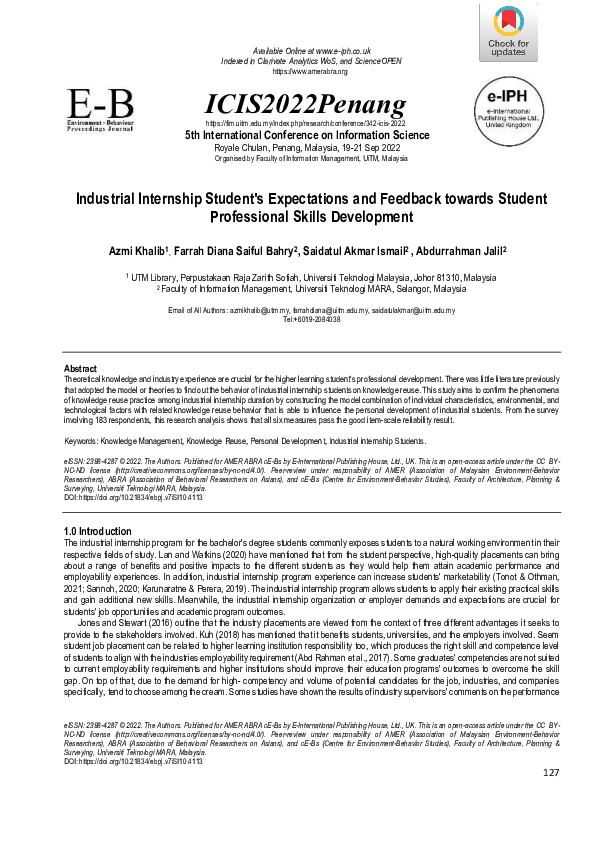 (PDF) Industrial Internship Student's Expectations and Feedback towards ...