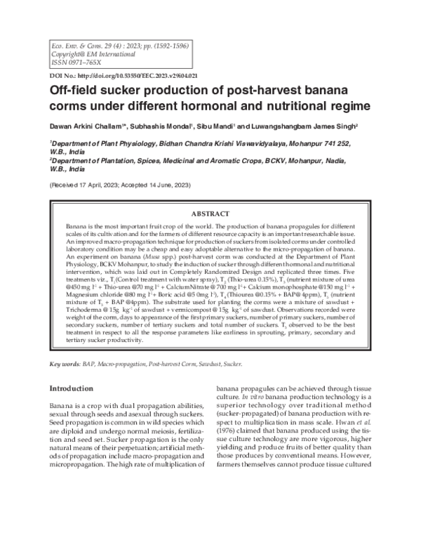 (PDF) Off-field sucker production of post-harvest banana corms under ...