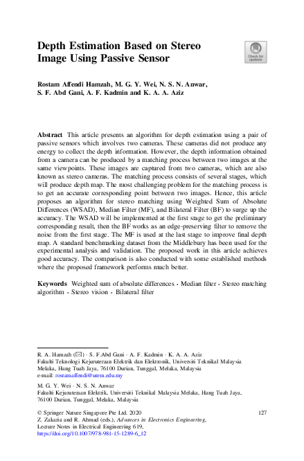 (PDF) Depth Estimation Based on Stereo Image Using Passive Sensor