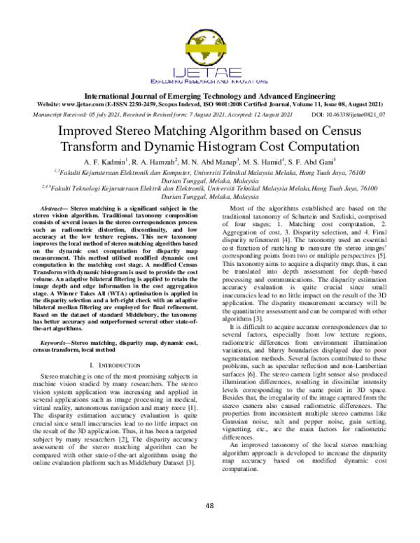 (PDF) mproved Stereo Matching Algorithm based on Census Transform and Dynamic Histogram Cost ...