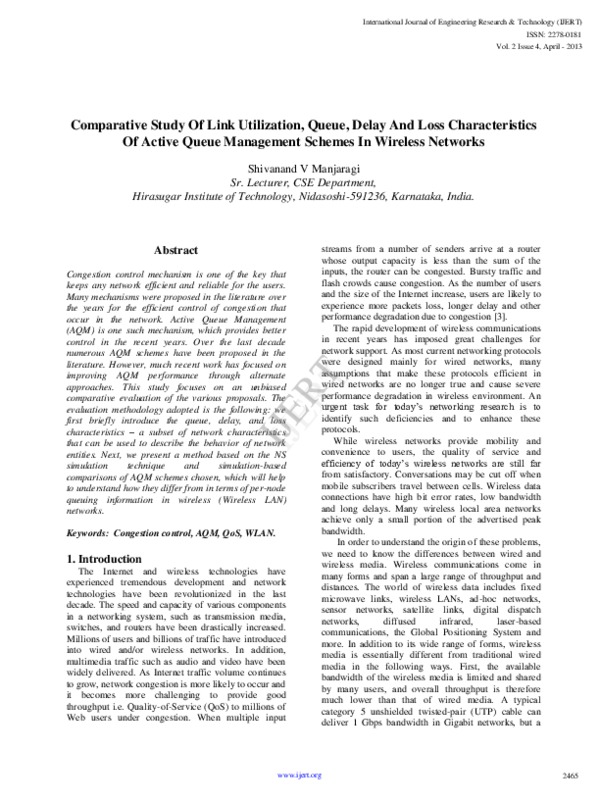 (PDF) Comparative Study Of Link Utilization, Queue, Delay And Loss Characteristics Of Active ...