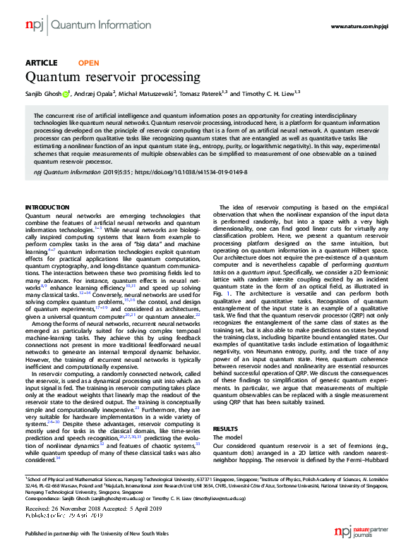 (PDF) Quantum reservoir processing