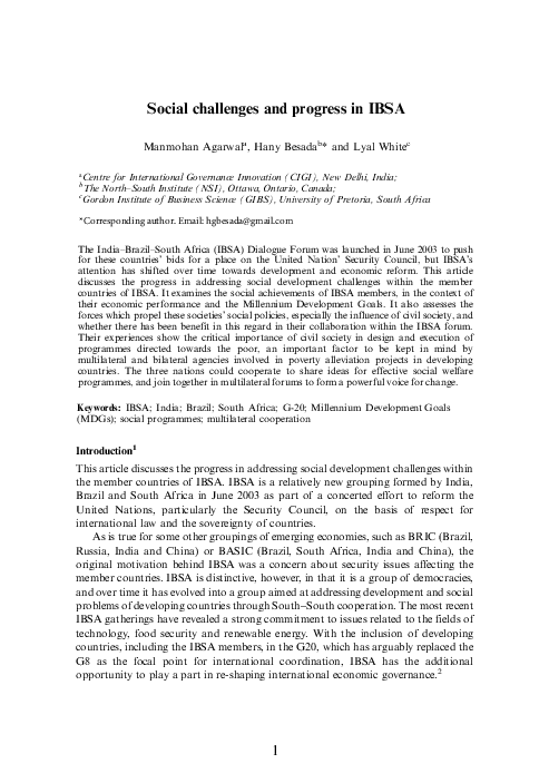 (PDF) Social challenges and progress in IBSA