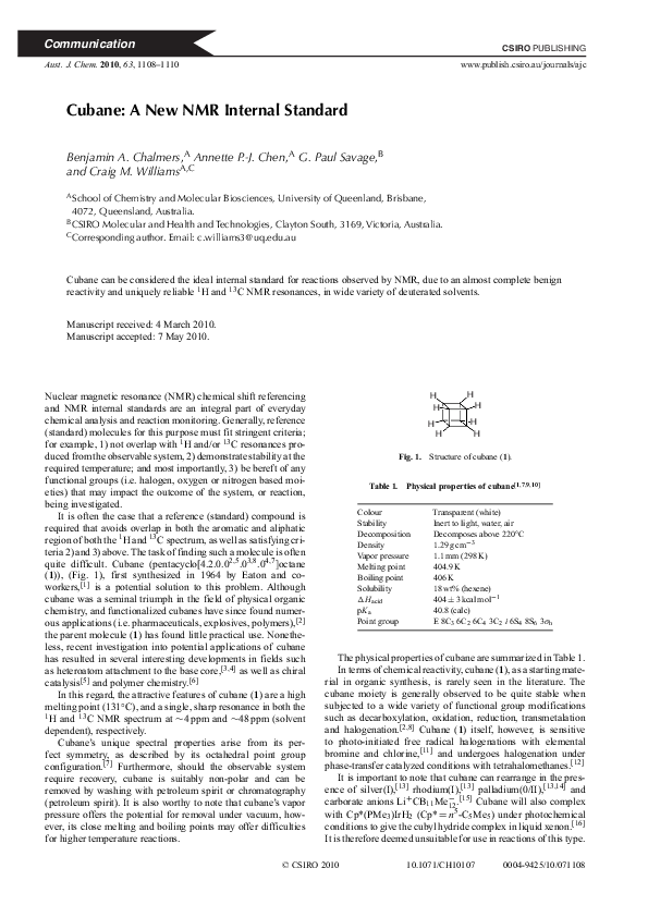 (PDF) Cubane: A New NMR Internal Standard