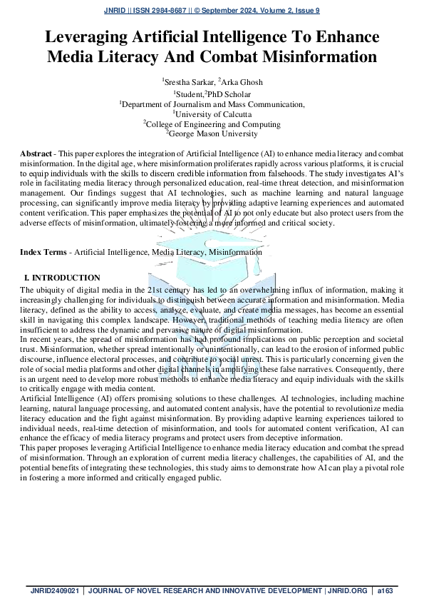 (PDF) Leveraging Artificial Intelligence To Enhance Media Literacy And ...