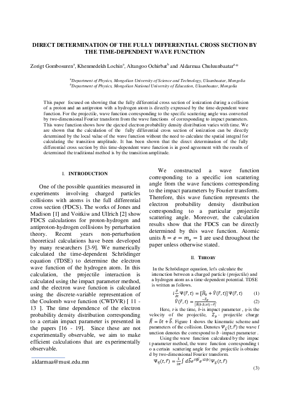 (PDF) Direct determination of the fully differential cross section by the time-dependent wave ...
