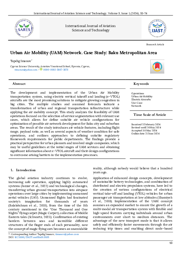 (PDF) Urban Air Mobility (UAM) Network. Case Study: Baku Metropolitan Area