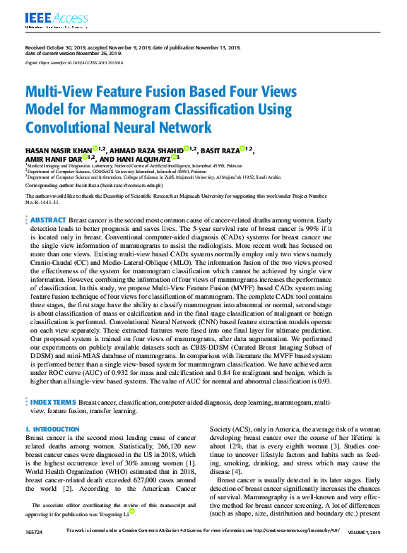 Pdf Multi View Feature Fusion Based Four Views Model For Mammogram Classification Using
