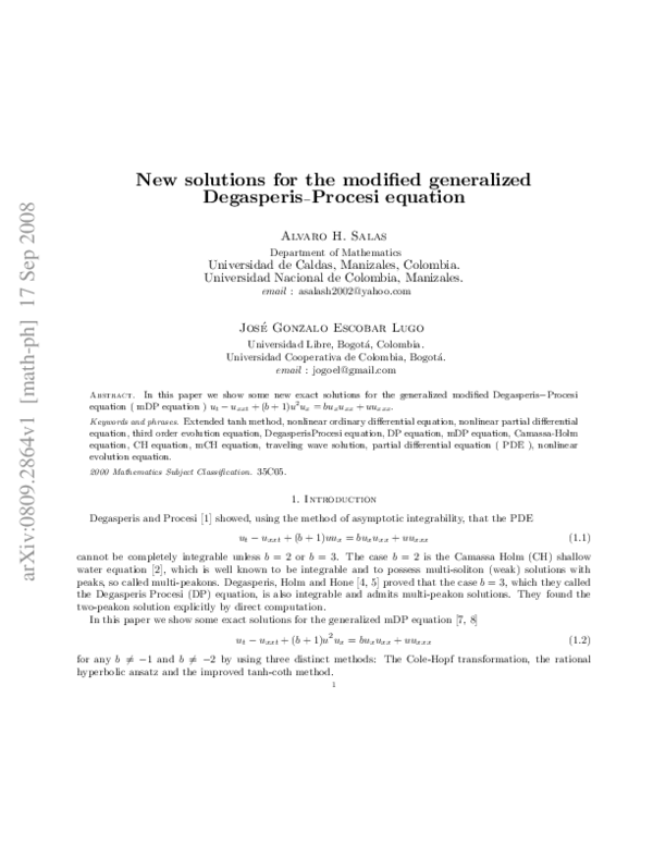 (PDF) New solutions for the modified generalized Degasperis–Procesi ...