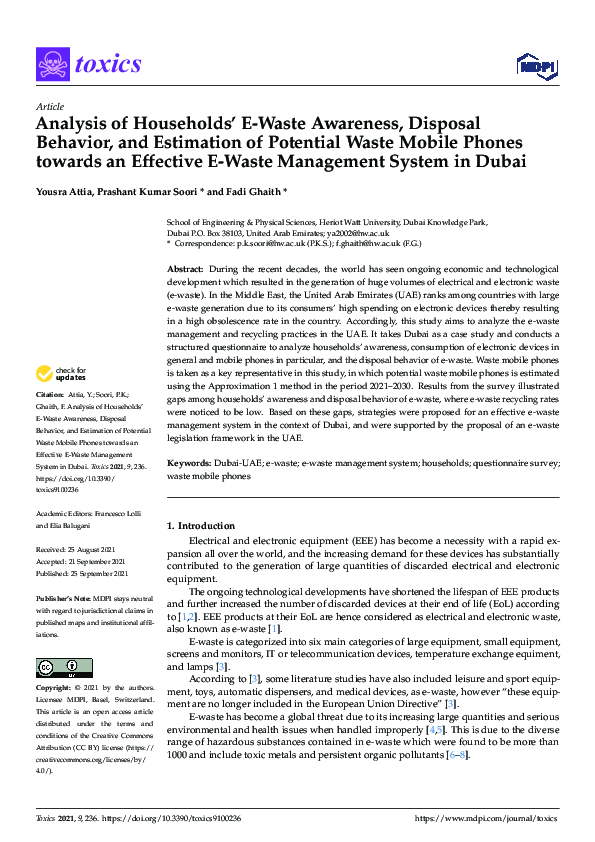 (PDF) Analysis of Households’ E-Waste Awareness, Disposal Behavior, and ...