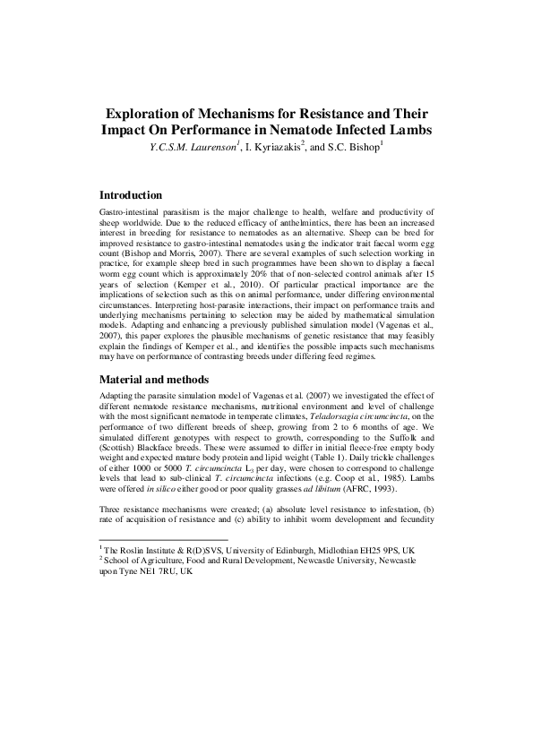 (PDF) Exploration of mechanisms for resistance and their impacts on performance in nematode ...