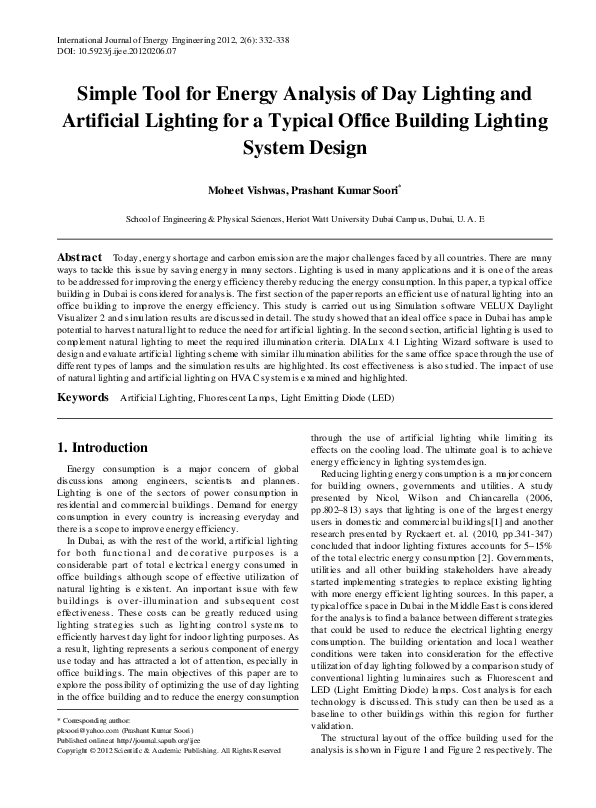 (PDF) Simple Tool for Energy Analysis of Day Lighting and Artificial ...