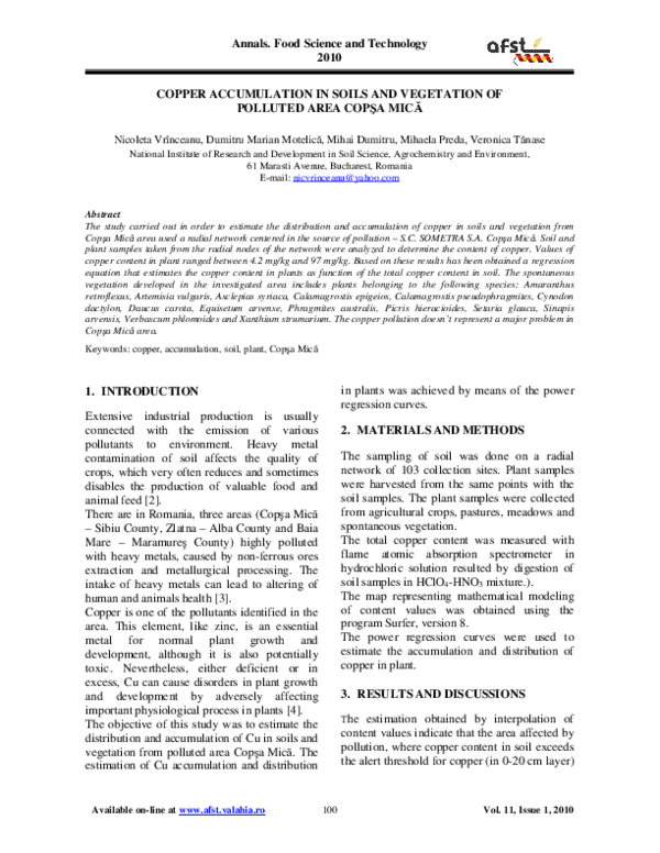 (PDF) Copper Accumulation in Soils and Vegetation of Polluted Area ...