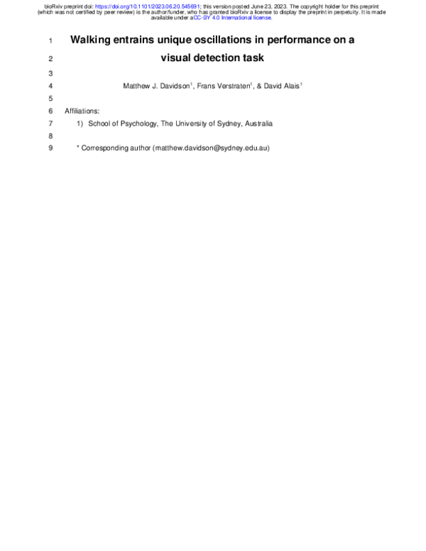 (PDF) Walking entrains unique oscillations in performance on a visual ...
