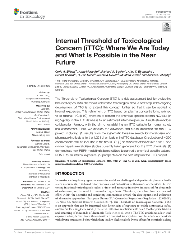 (PDF) Internal Threshold of Toxicological Concern (iTTC): Where We Are ...