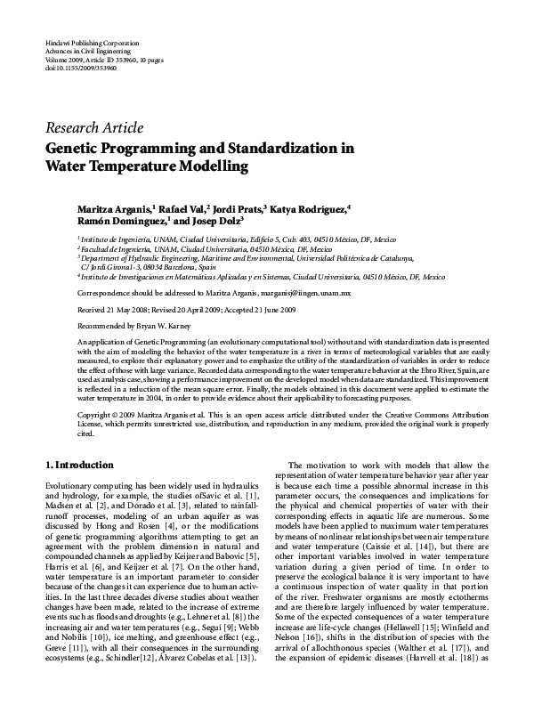 (PDF) Genetic Programming and Standardization in Water Temperature Modelling
