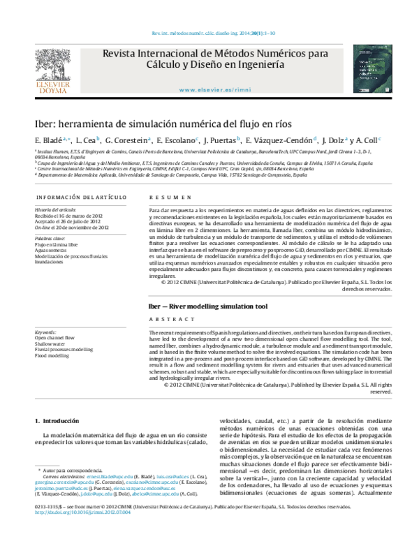 (PDF) Iber -River modelling simulation tool | Iber: herramienta de ...