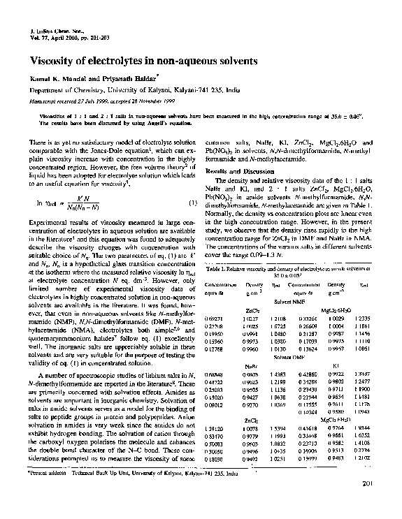(PDF) Viscosity of electrolytes in non-aqueous solvents
