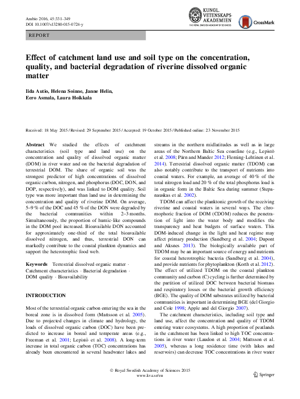 (PDF) Effect of catchment land use and soil type on the concentration, quality, and bacterial ...