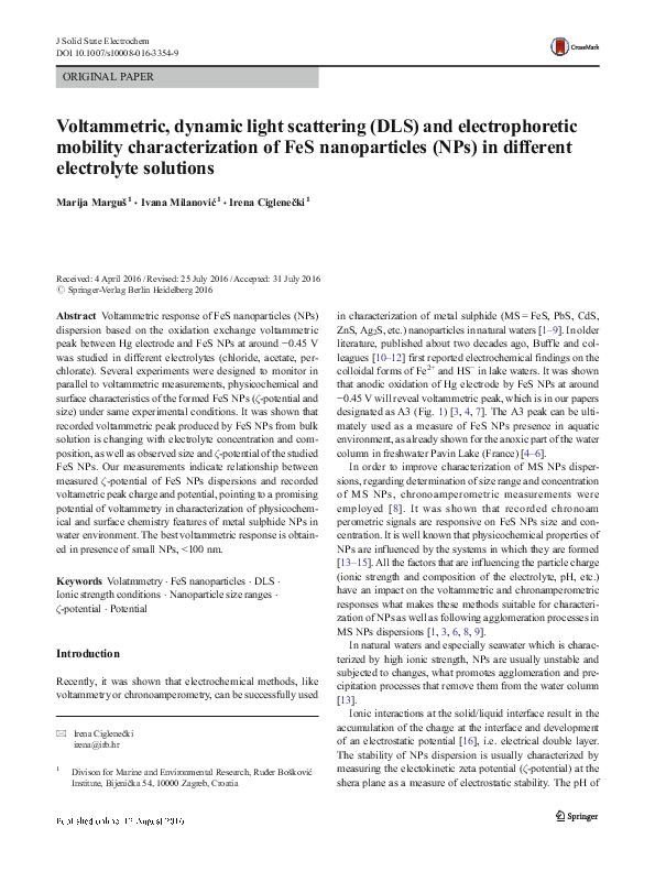 (PDF) Voltammetric, dynamic light scattering (DLS) and electrophoretic ...
