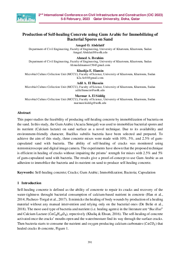 (PDF) Production of Self-healing Concrete using Gum Arabic for Immobilizing of Bacterial Spores ...