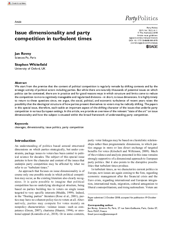 (PDF) Issue dimensionality and party competition in turbulent times