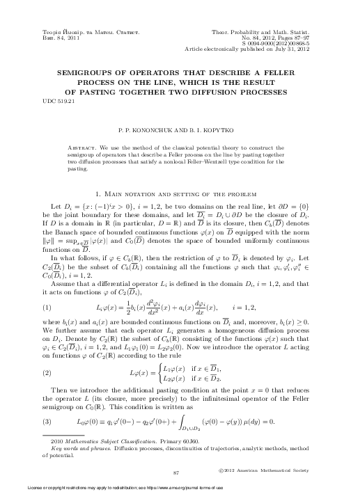 (PDF) Semigroups of operators that describe a Feller process on the line, which is the result of ...
