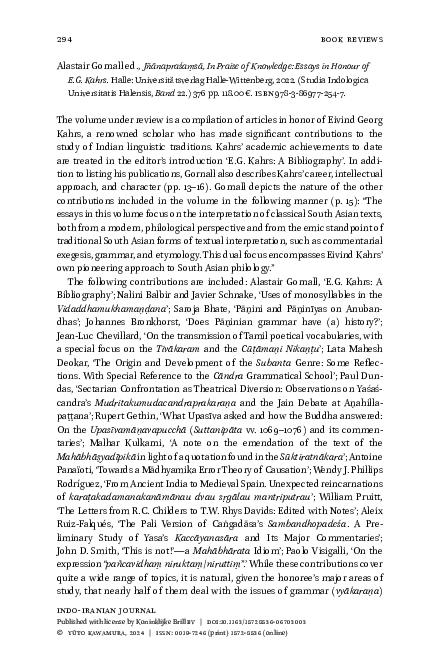 (PDF) Book Review: Jñānapraśaṃsā, In Praise of Knowledge: Essays in ...