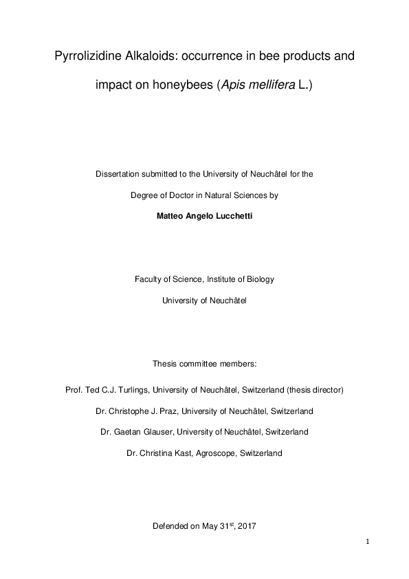 (PDF) Pyrrolizidine alkaloids: occurrence in bee products and impact on Honeybees ("Apis ...