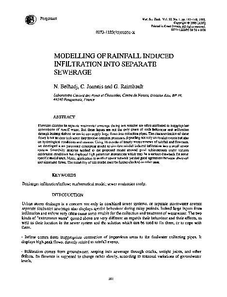 (PDF) Modelling of rainfall induced infiltration into separate sewerage