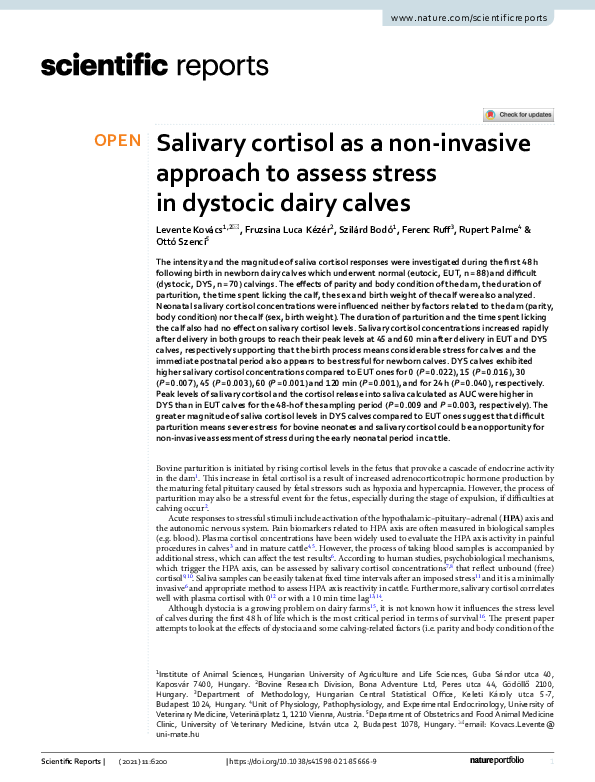 (PDF) Salivary cortisol as a non-invasive approach to assess stress in ...