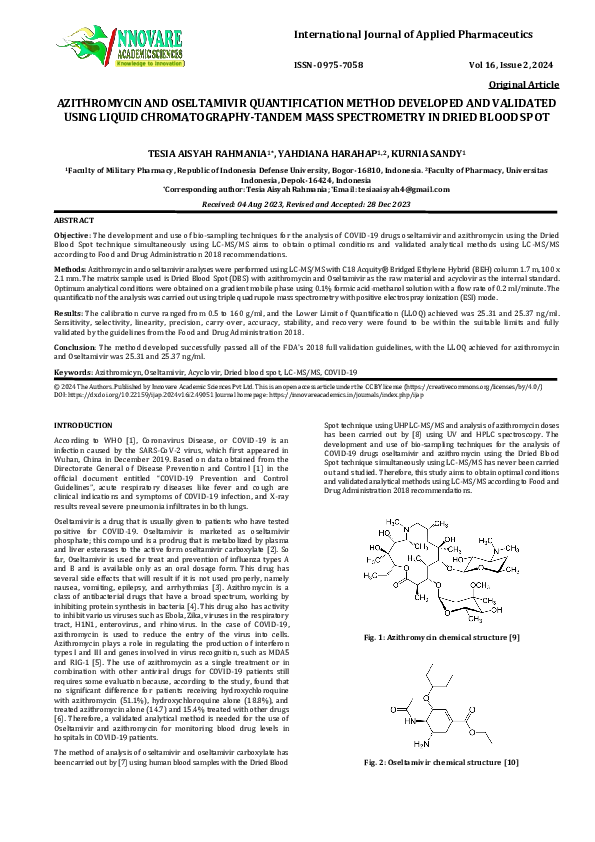 (PDF) Azithromycin and Oseltamivir Quantification Method Developed and ...