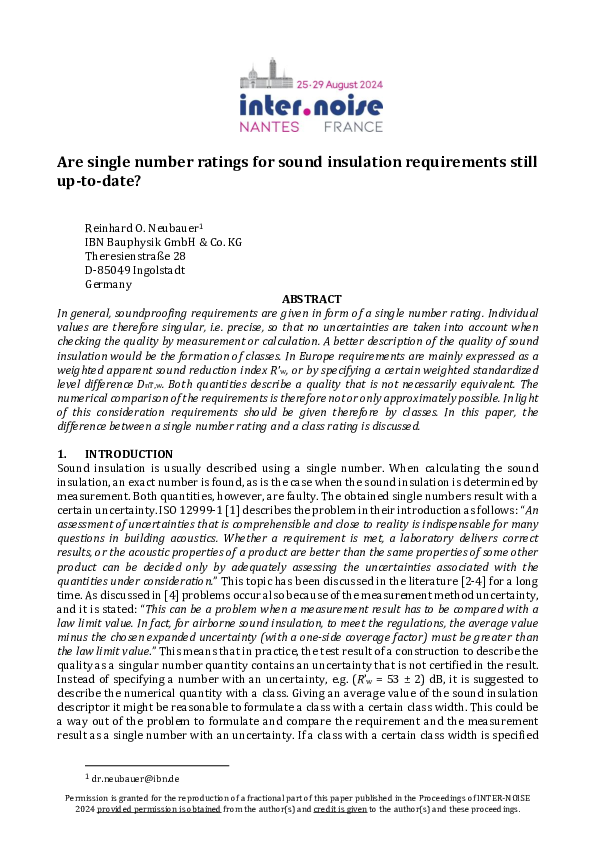 (PDF) Are single number ratings for sound insulation requirements still ...